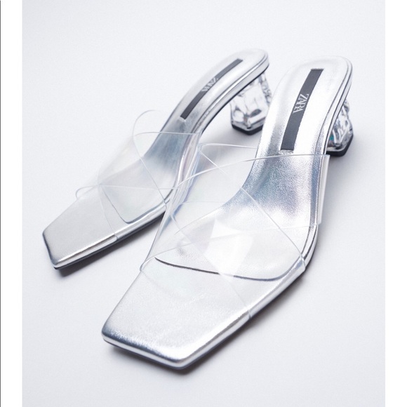 Zara | Shoes | Zara Vinyl Crushed Heels Sandals Transparent | Poshmark